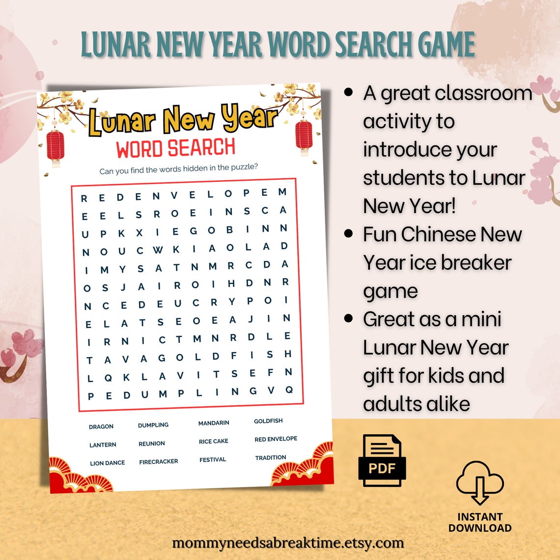 Chinese New Year Word Search, Lunar New Year Games, Chinese New Year ...