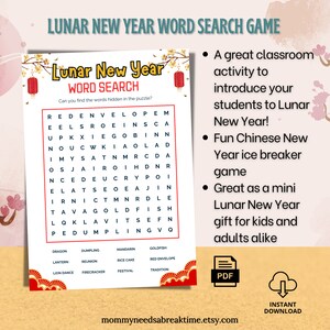 Chinese New Year Word Search, Lunar New Year Games, Chinese New Year ...
