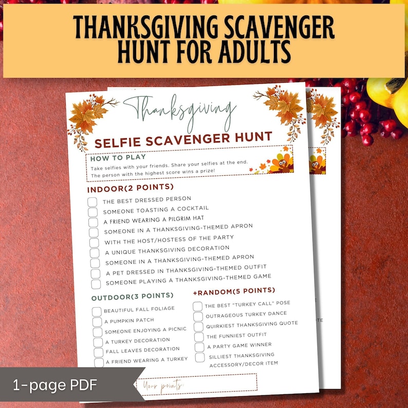 Thanksgiving Scavenger Hunt for Adults, Thanksgiving Photo Scavenger ...