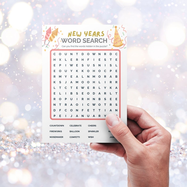 New Years Kids Word Search, New Years Games, New Years Eve Favors ...
