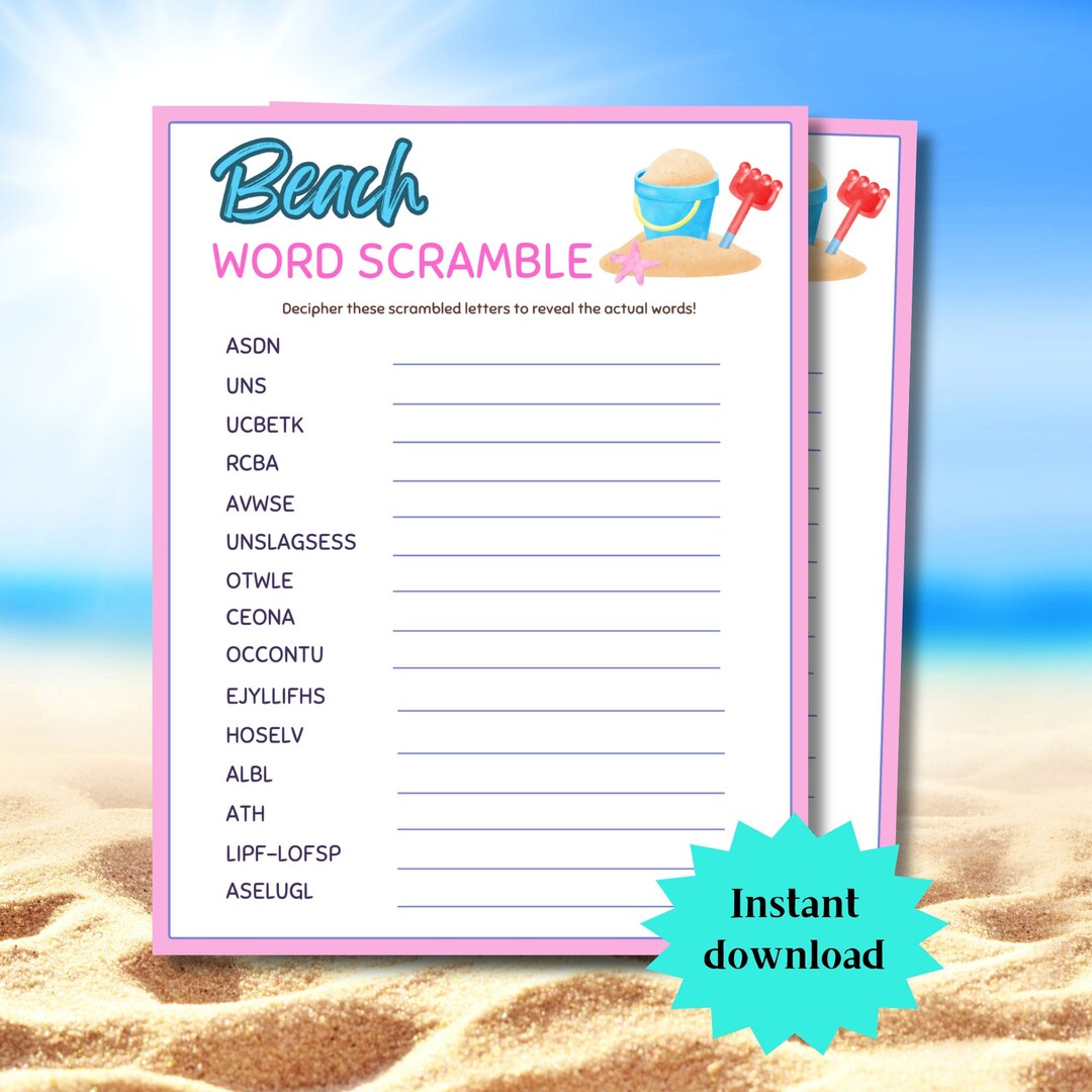 Beach Word Scramble Summer Party Games, Preschool Alphabet Activities ...
