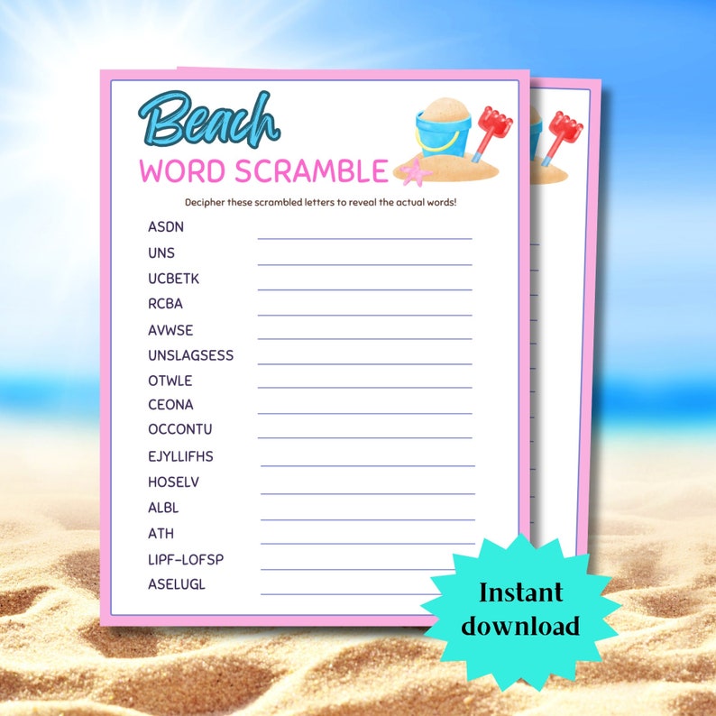 Beach Word Scramble Summer Party Games, Preschool Alphabet Activities ...