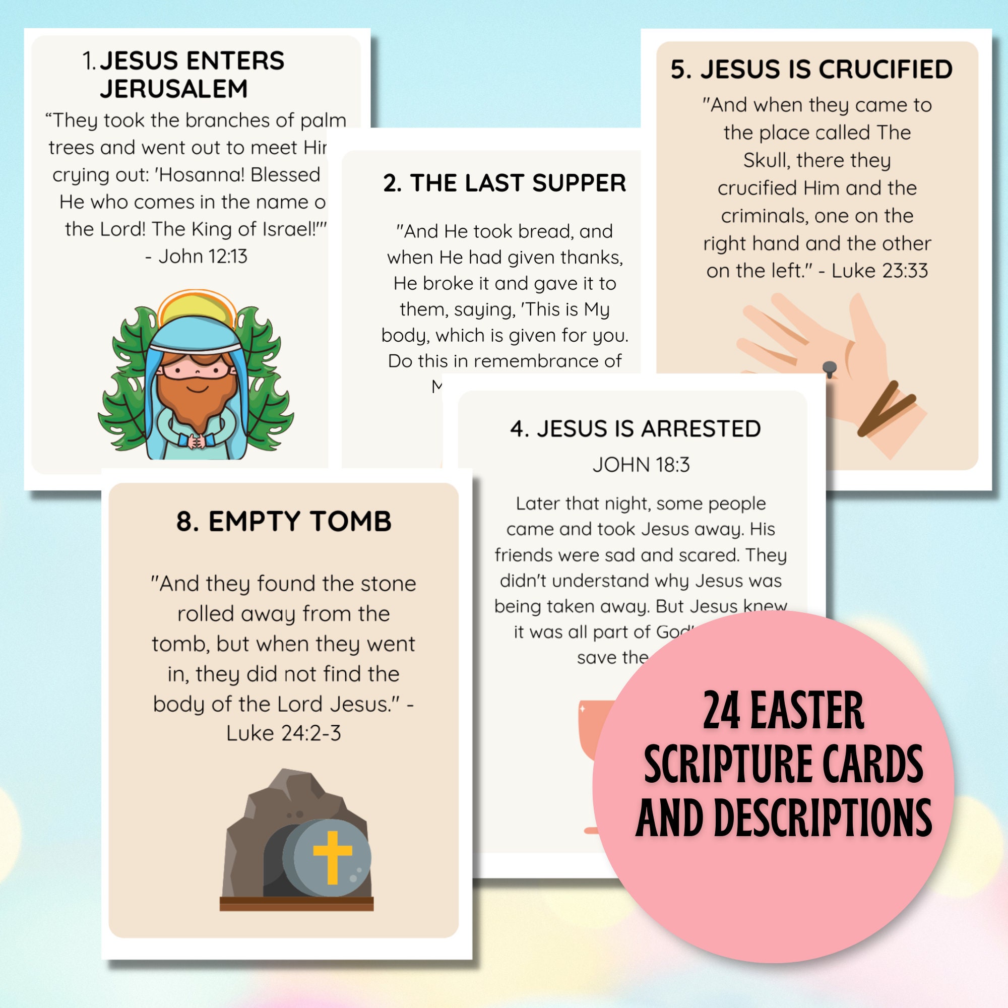 Easter Scripture Cards for Kids | Holy Week Printable Easter Story ...