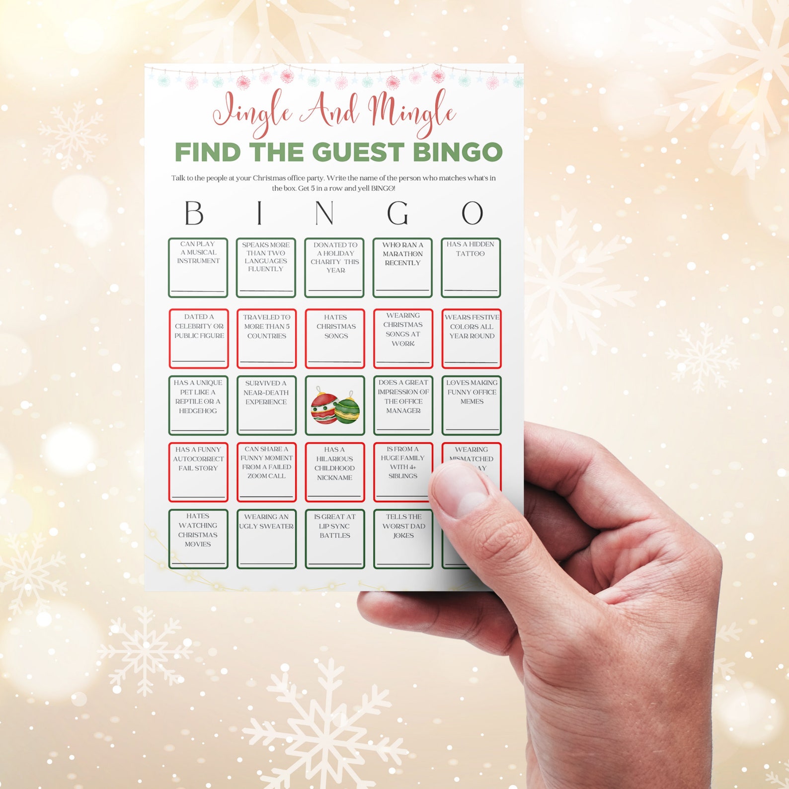 Jingle and Mingle Bingo, Coworker Bingo, Friendsmas Games, Holiday Ice ...