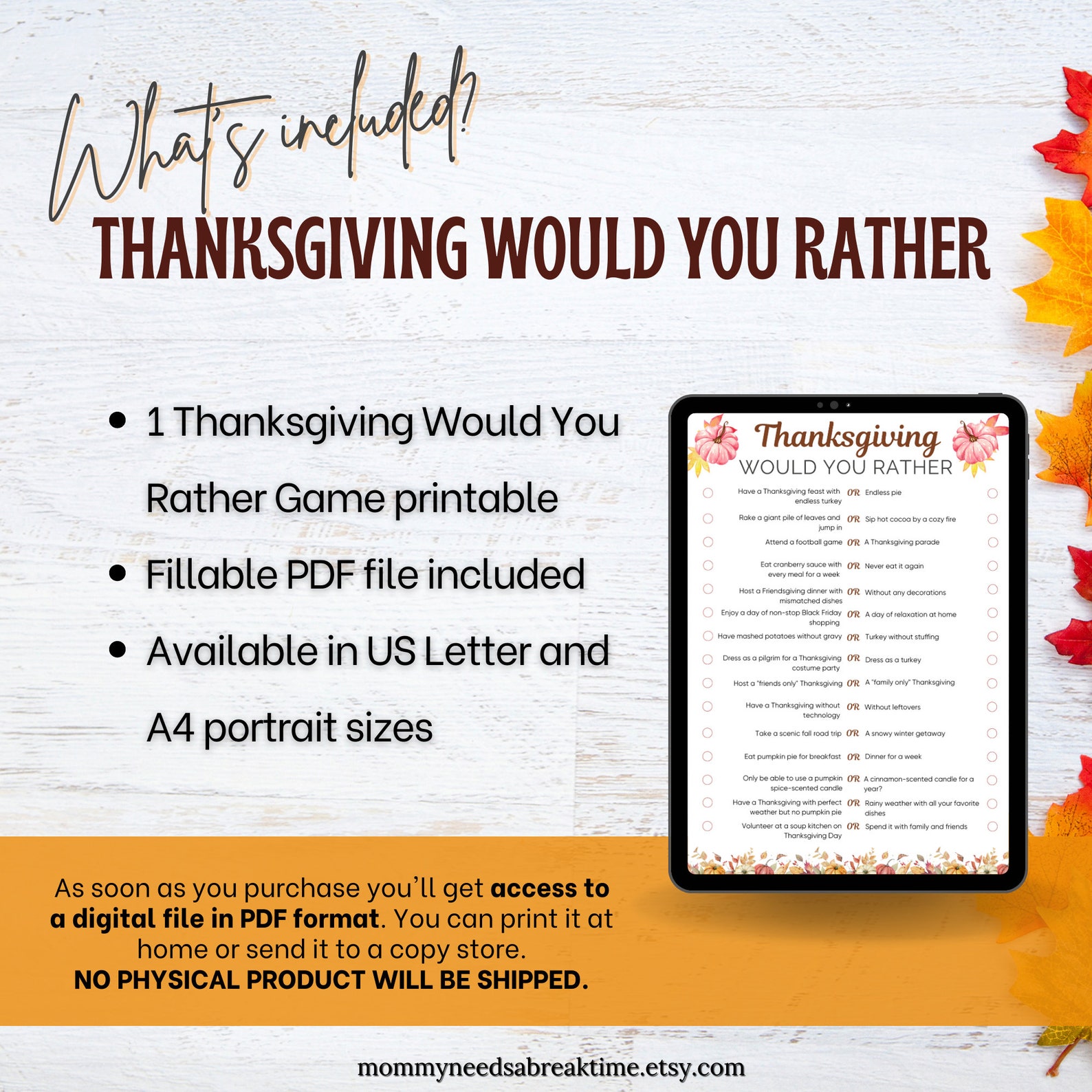Thanksgiving Would You Rather Game Fillable Friendsgiving - Etsy