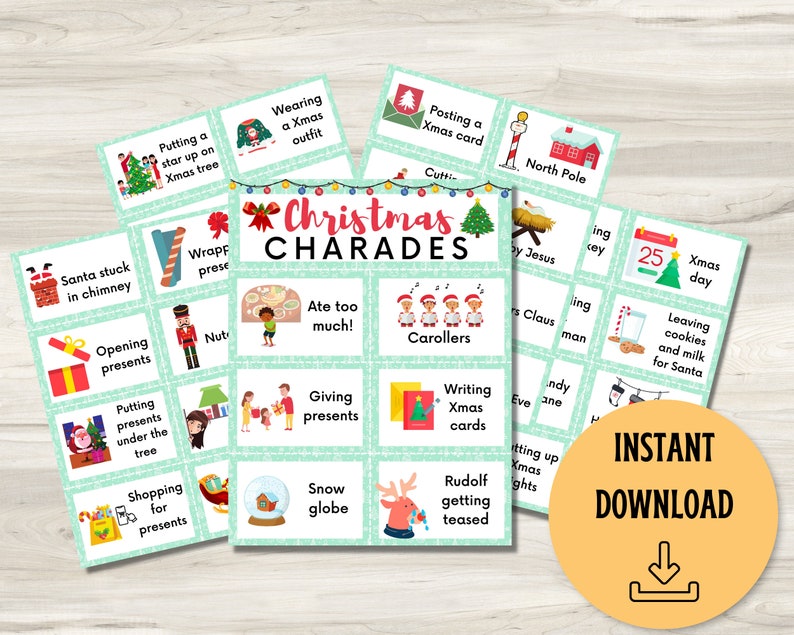 Christmas Charades Bible Games for Kids, Winter Pictionary Winter Party ...