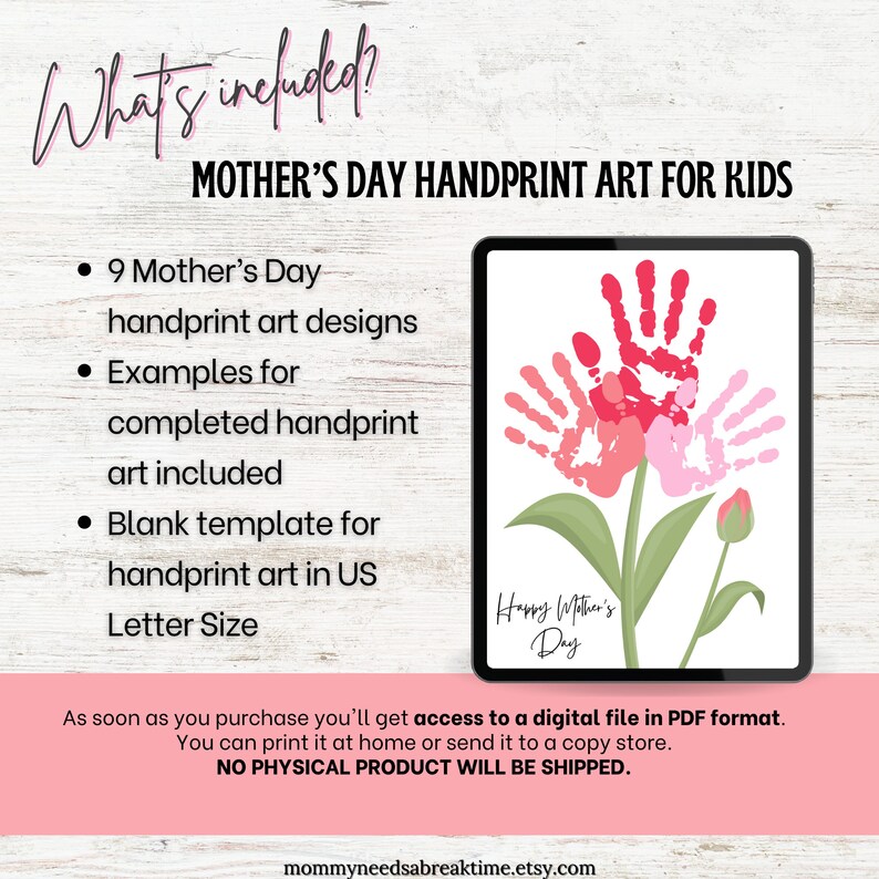 Mothers Day Handprint Art, Mom Handprint Craft Card, Grandma Mothers ...
