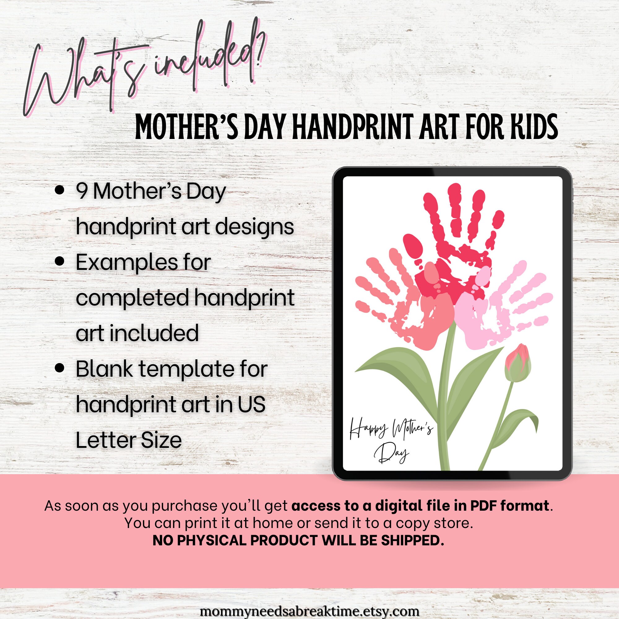 Mothers Day Handprint Art, Mom Handprint Craft Card, Grandma Mothers ...