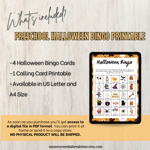 Preschool Halloween Bingo Printable Fall Halloween Game, Halloween ...