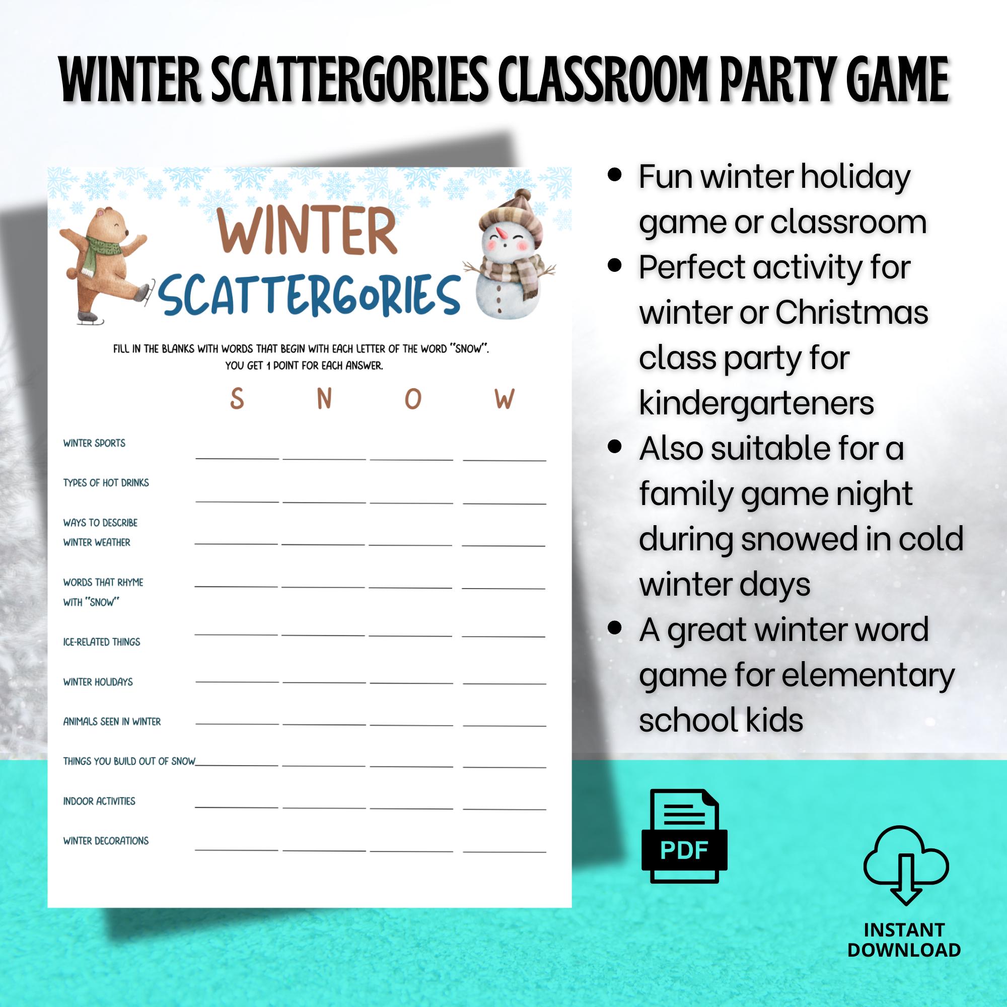 Winter Scattergories, Winter Party Games Winter Classroom Games Class ...