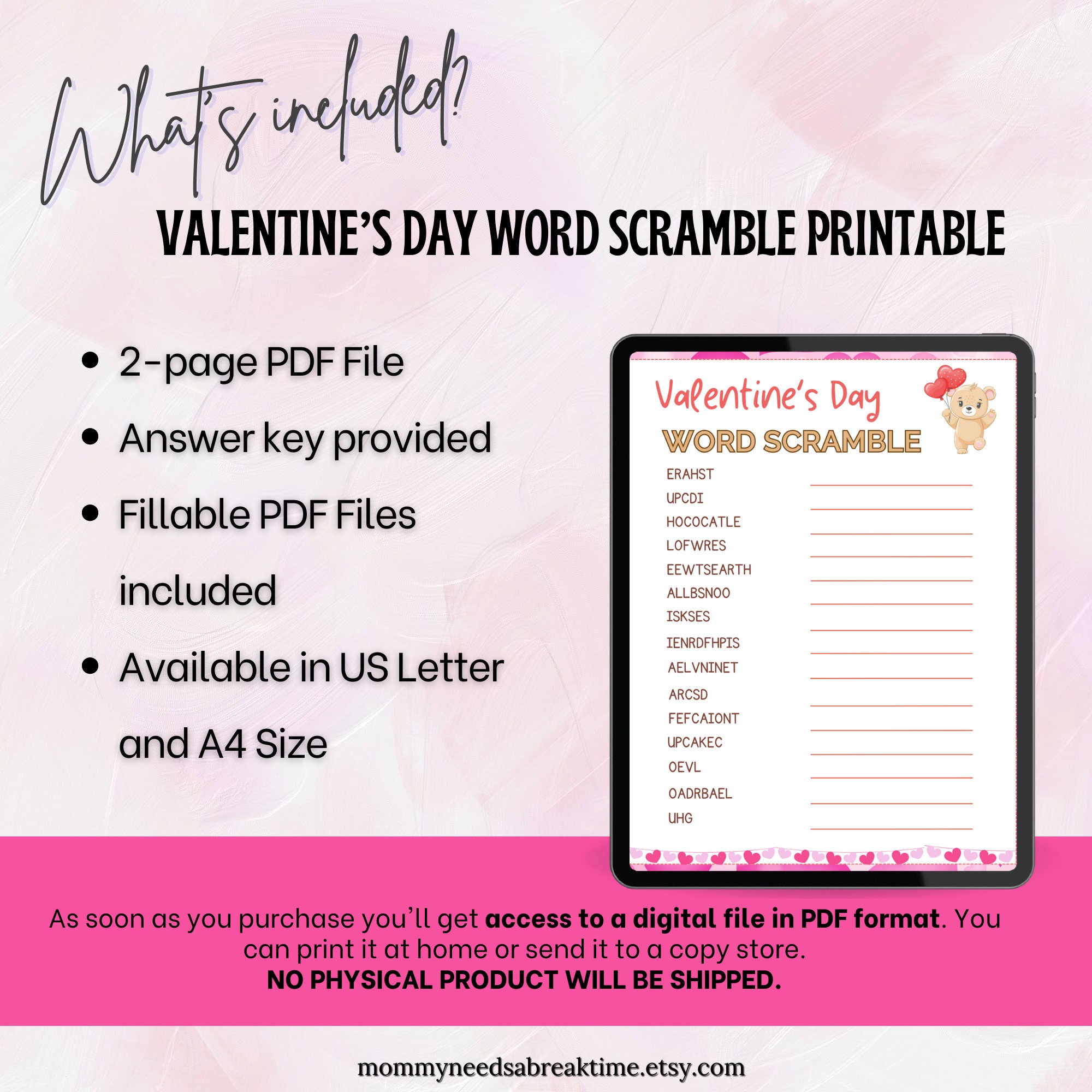 Valentines Day Word Scramble, Classroom Valentines, Valentines Day ...