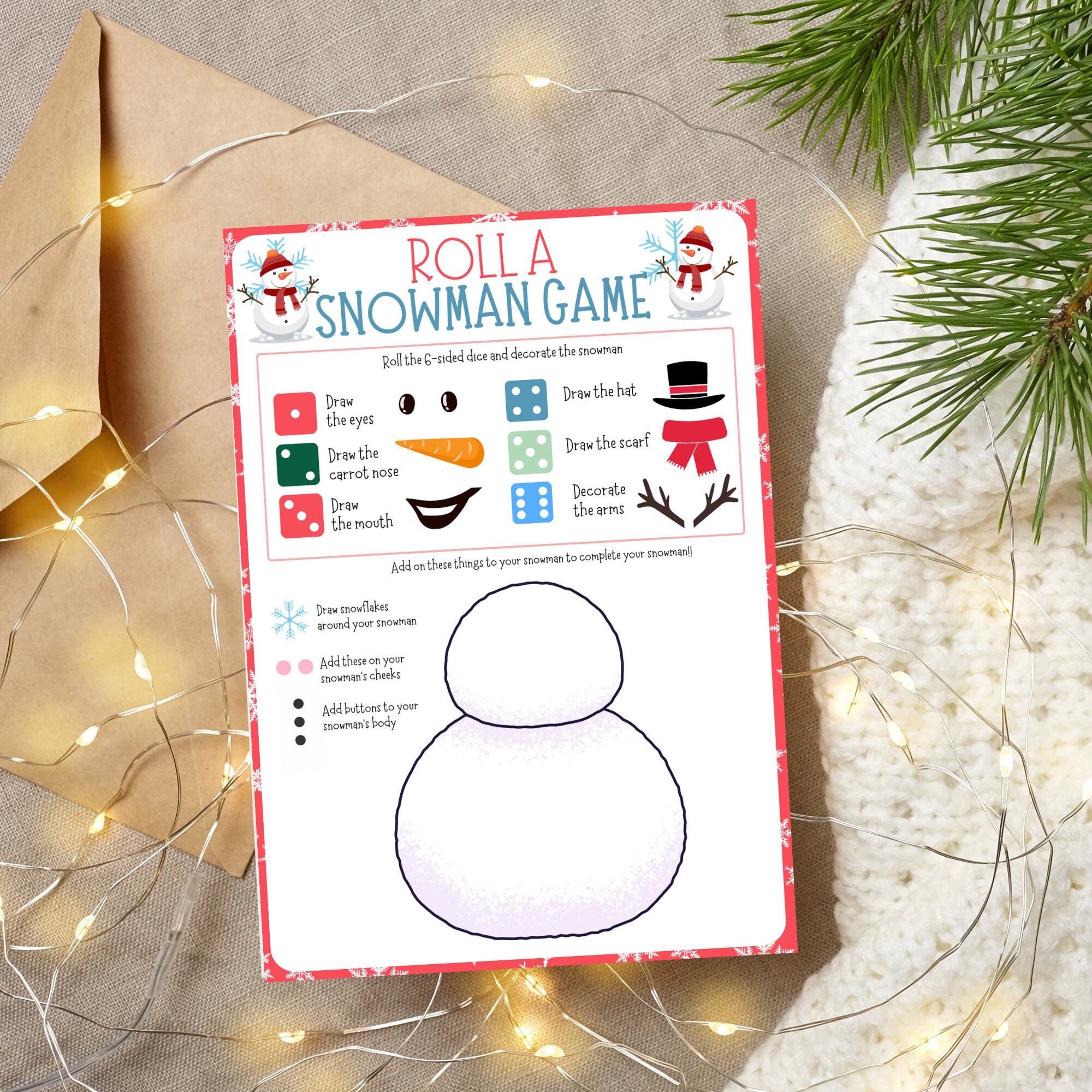 Roll A Snowman Game Christmas Dice Game | Printable Christmas Game ...