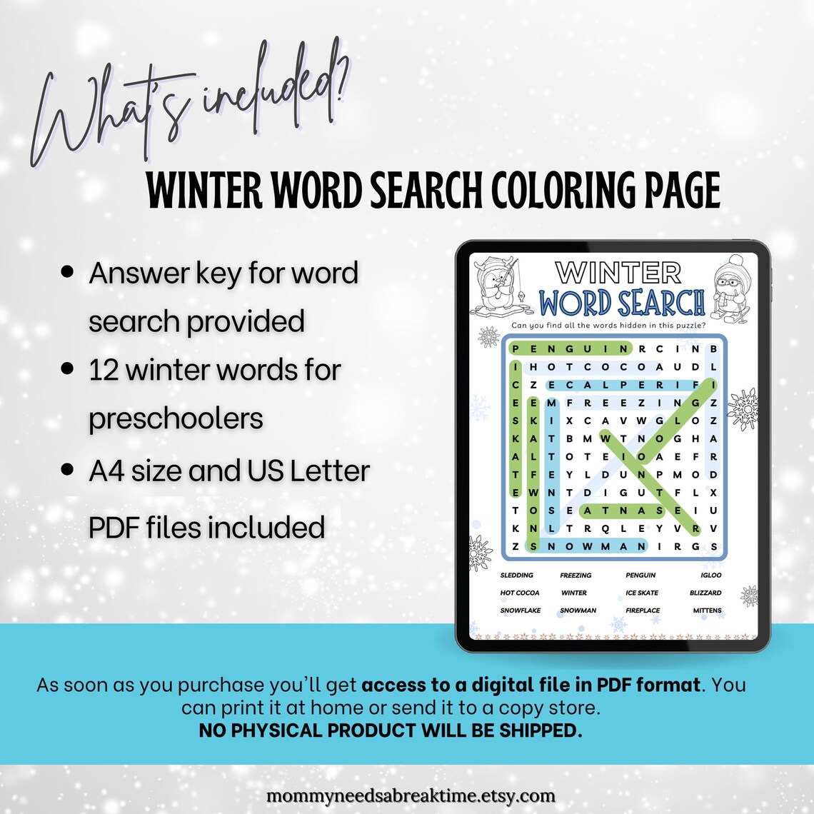 Winter Word Search Coloring Page, Winter Activities for Kids, Winter ...