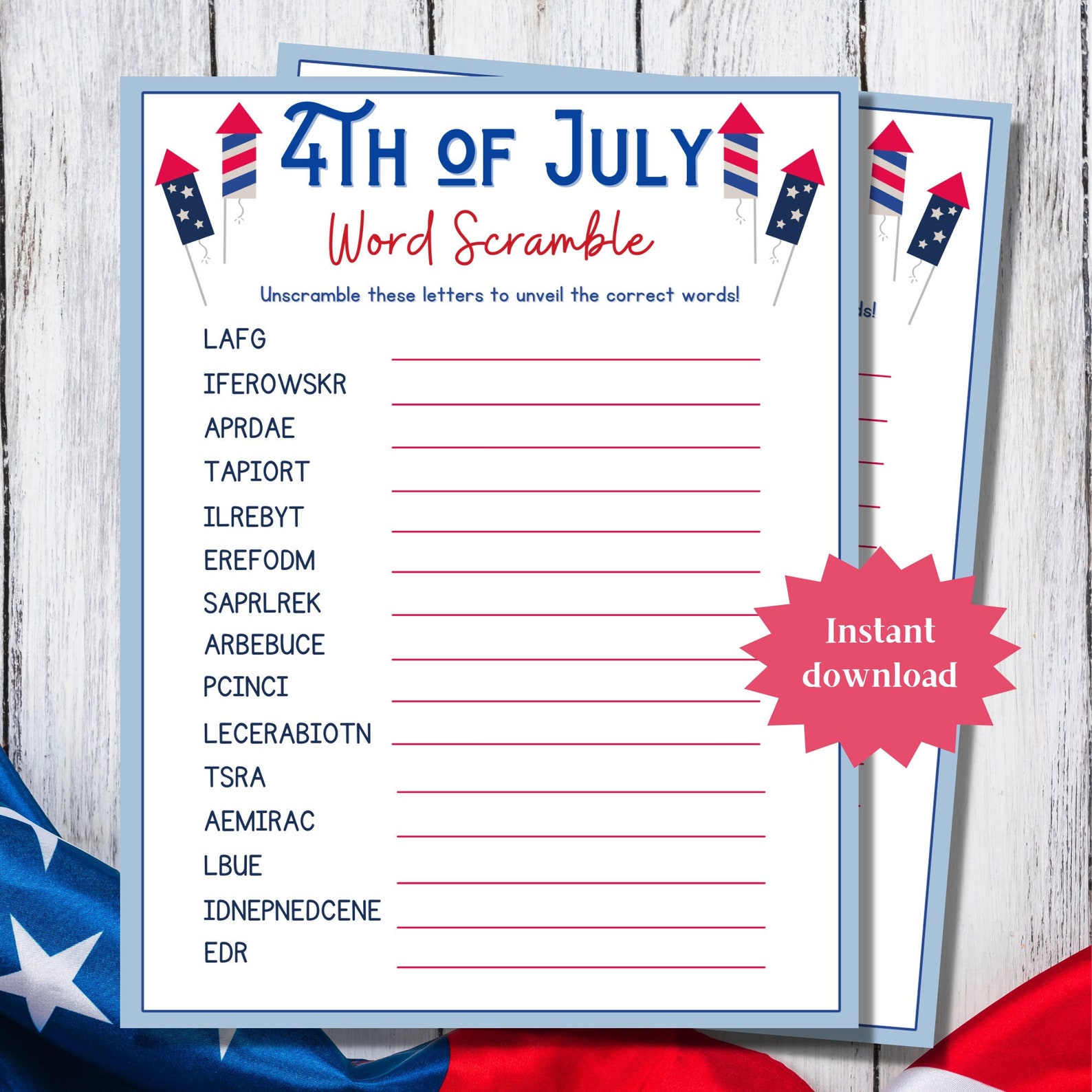 4th of July Word Scramble Game, 4th of July Games Sleepover Games ...