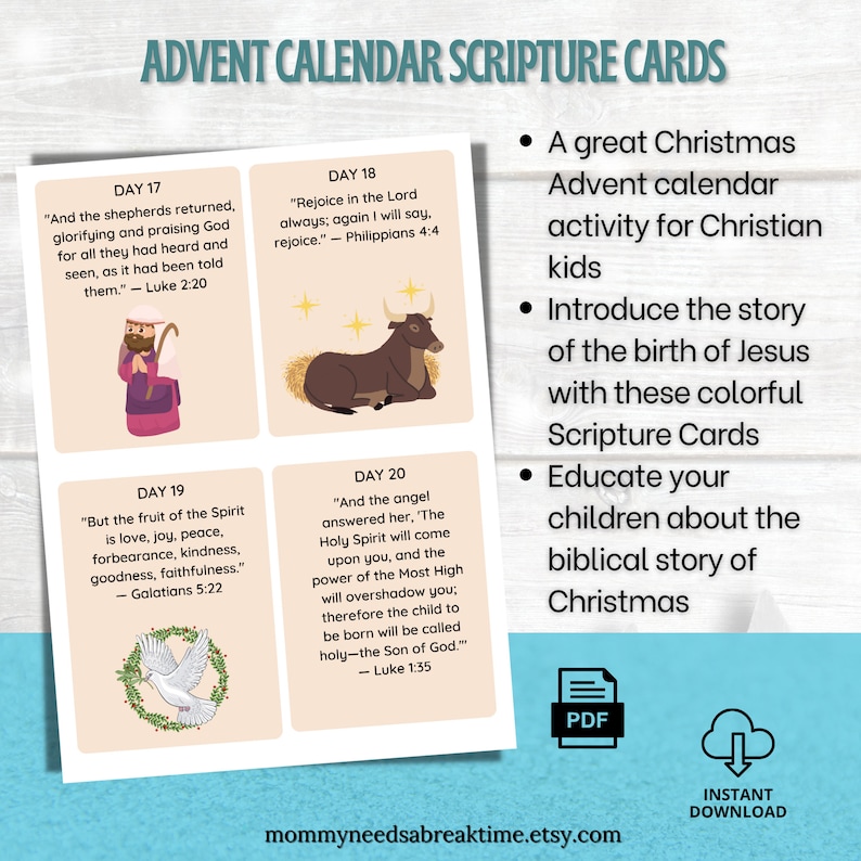 Advent Scripture Cards for Kids, Scripture Calendar Kids Advent ...