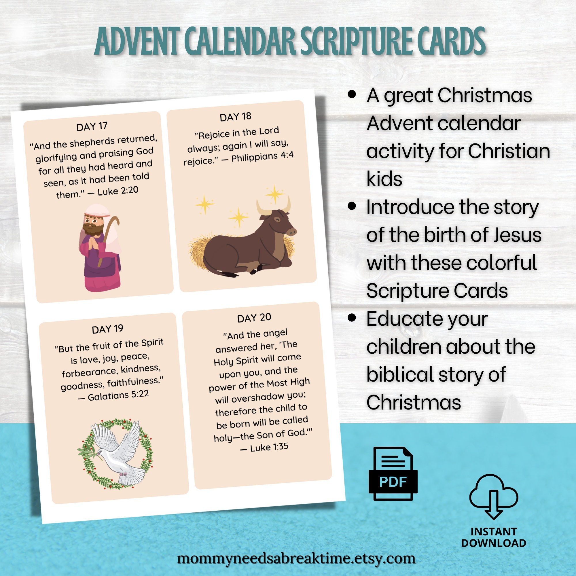 Advent Scripture Cards for Kids, Scripture Calendar Kids Advent ...