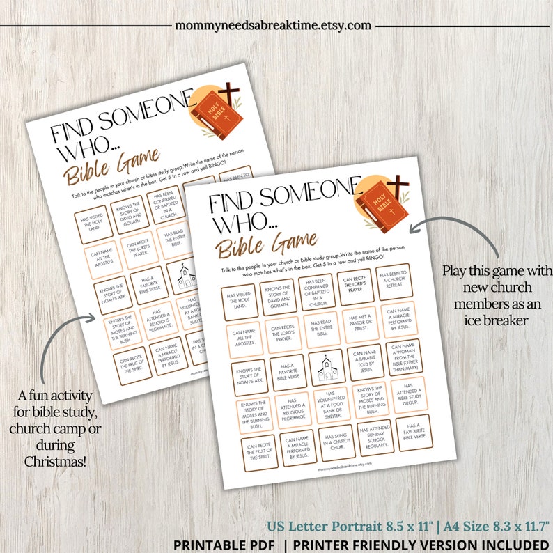 Find Someone Who Bible Bingo, Church Ice Breaker Game Find the Guest ...