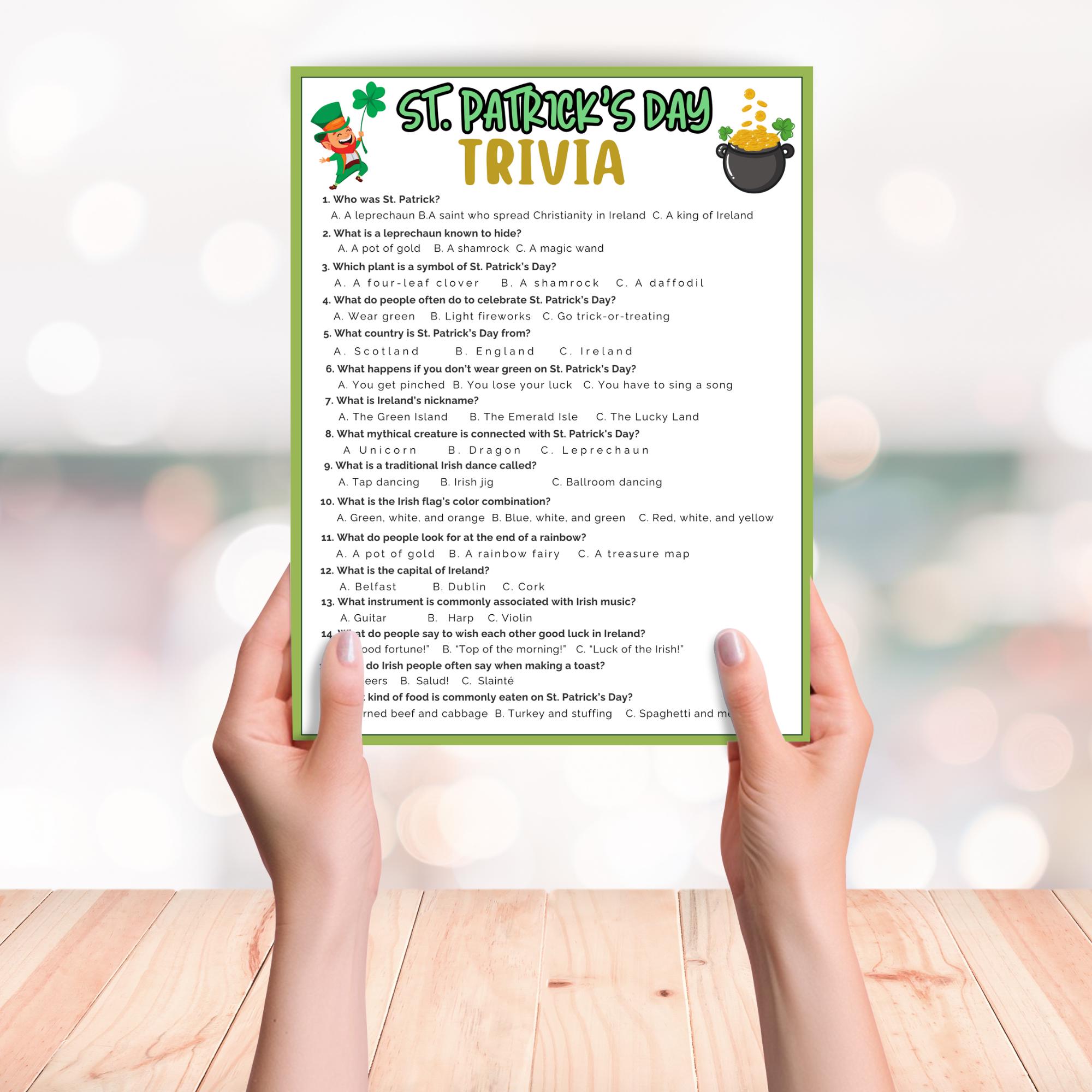 St Patricks Day Trivia Leprechaun Games, St Paddys Day Games, St ...