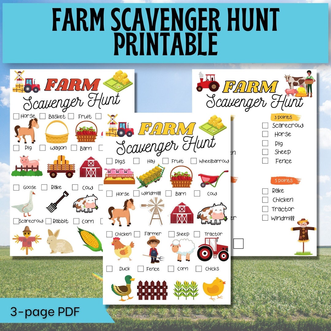 Farm Scavenger Hunt Printable, on the Farm Activity Outdoor Learning ...