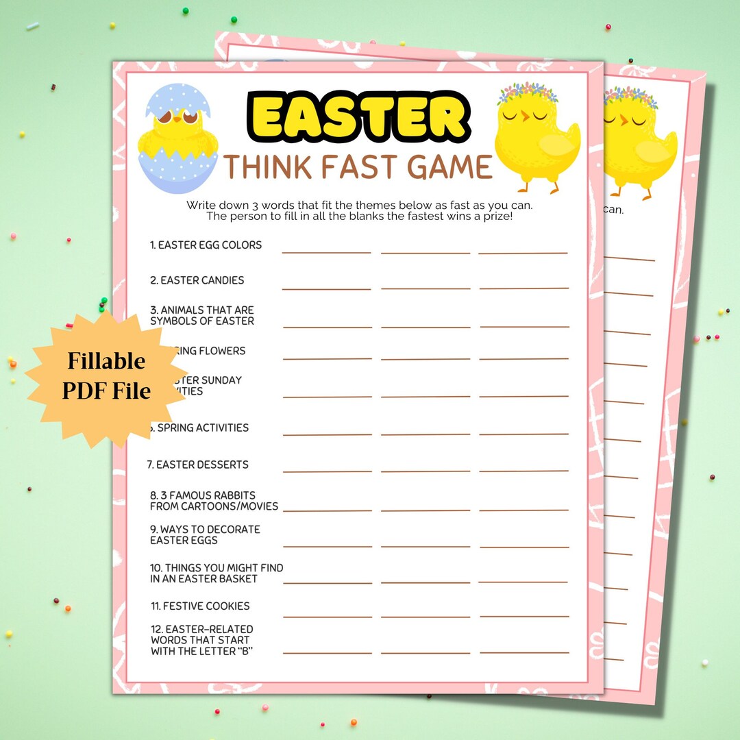 Easter Think Fast Game Easter Trivia, Easter Word Game Spring Word ...