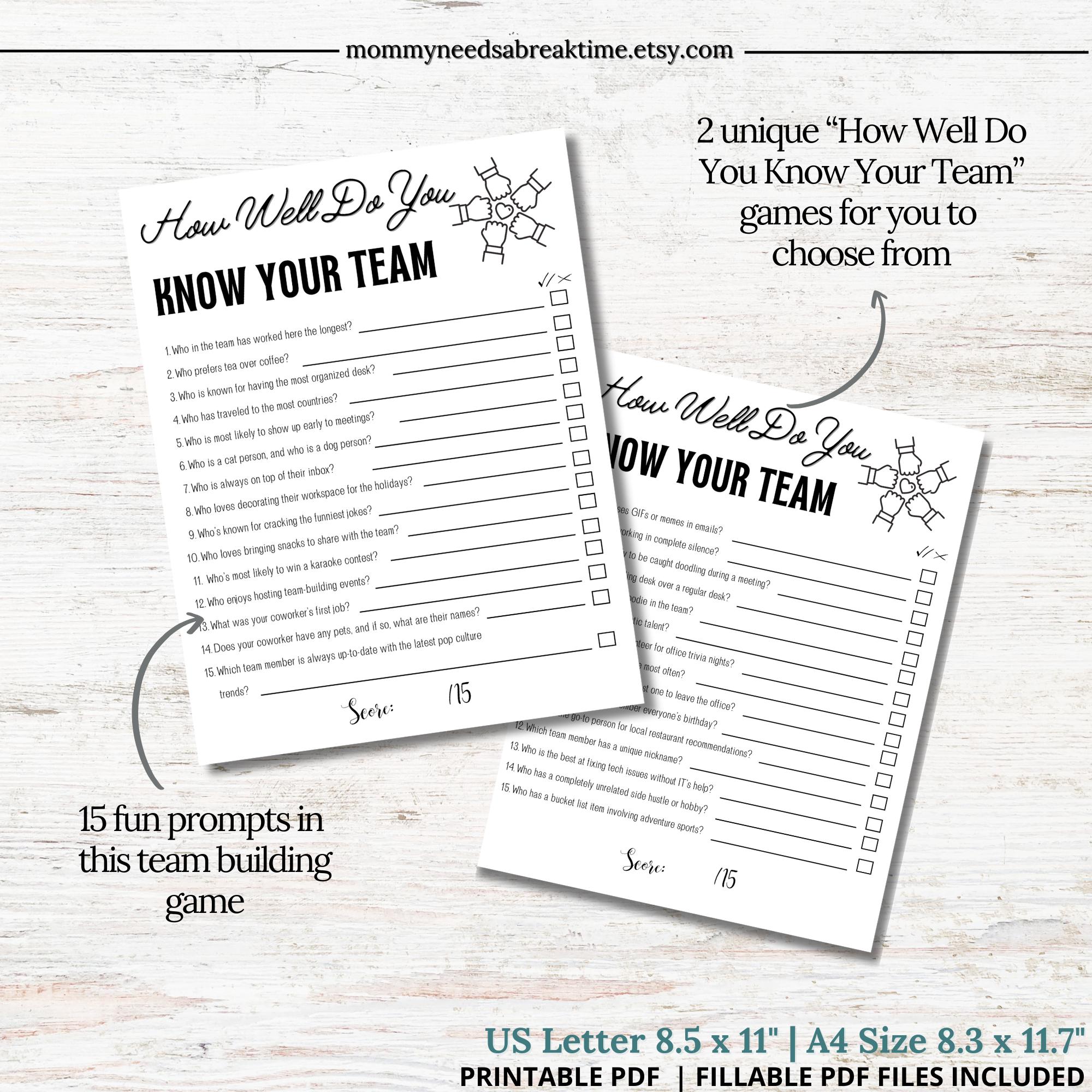 Team Building Games How Well Do You Know Your Team, Work Party Games ...