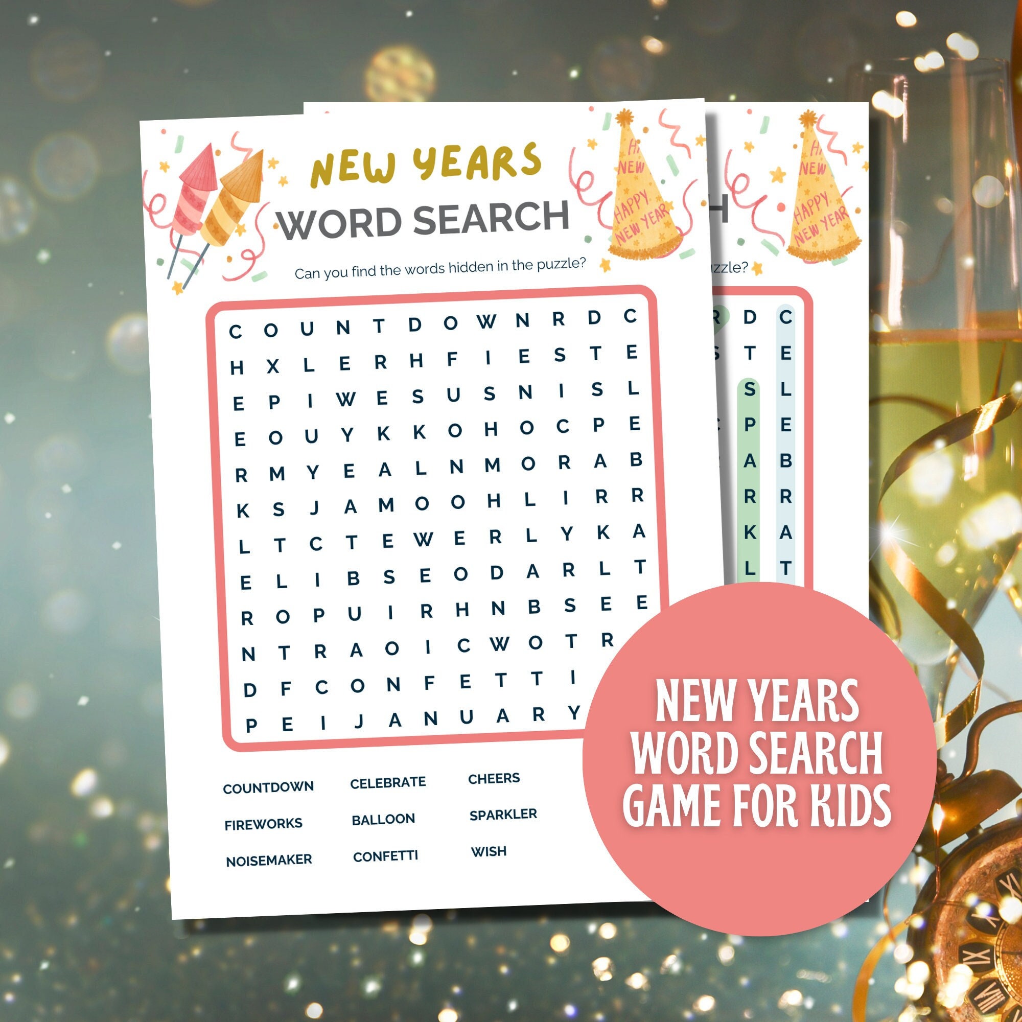 New Years Kids Word Search, New Years Games, New Years Eve Favors ...