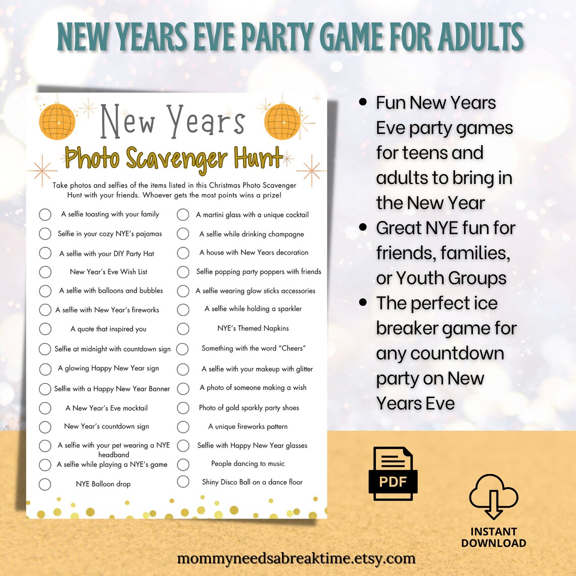 New Years Photo Scavenger Hunt New Years Game, New Years Eve Games New ...