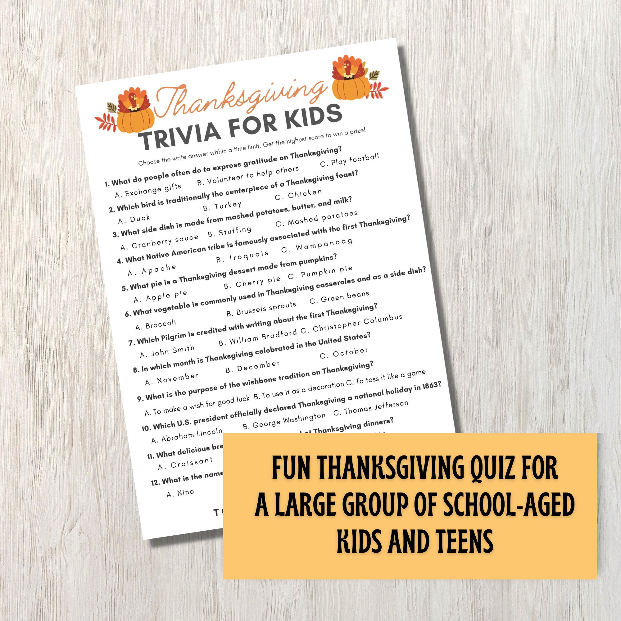 Thanksgiving Trivia Kids Trivia Game Thanksgiving Trivia Games ...
