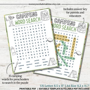 Camping Word Search Camping Activities, Camping Games, Kids Word Search ...