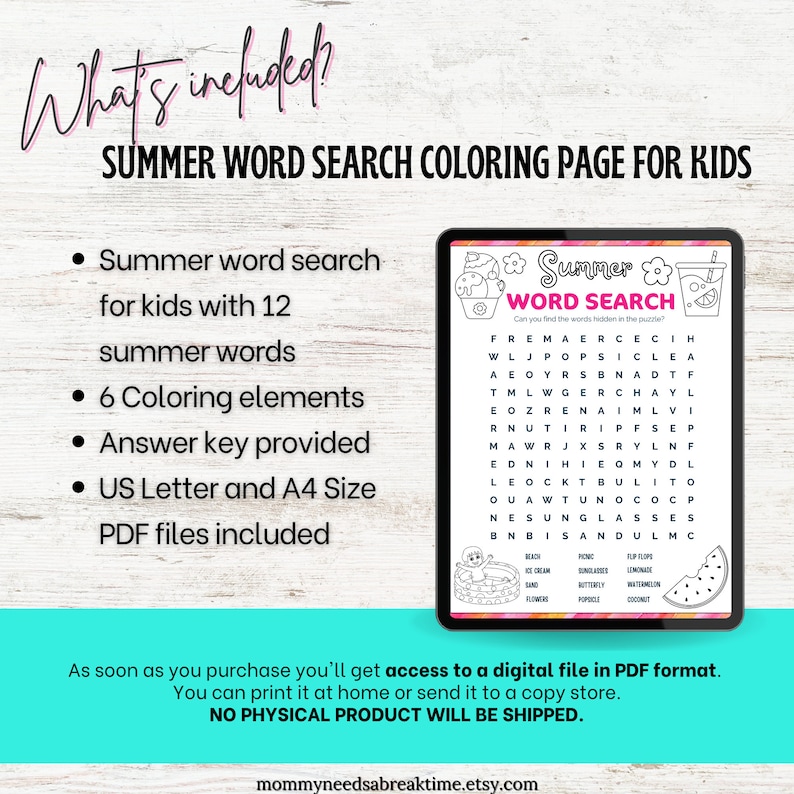 Summer Word Search Preschool Busy Book, Summer Camp Activity Summer ...