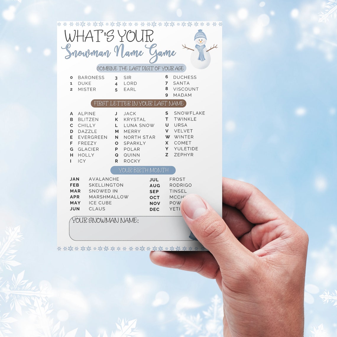 Whats Your Snowman Name, Winter Word Games, Snowman Activities ...