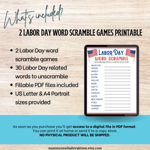 Labor Day Word Scramble Labor Day Games, Preschool Alphabet Activities ...