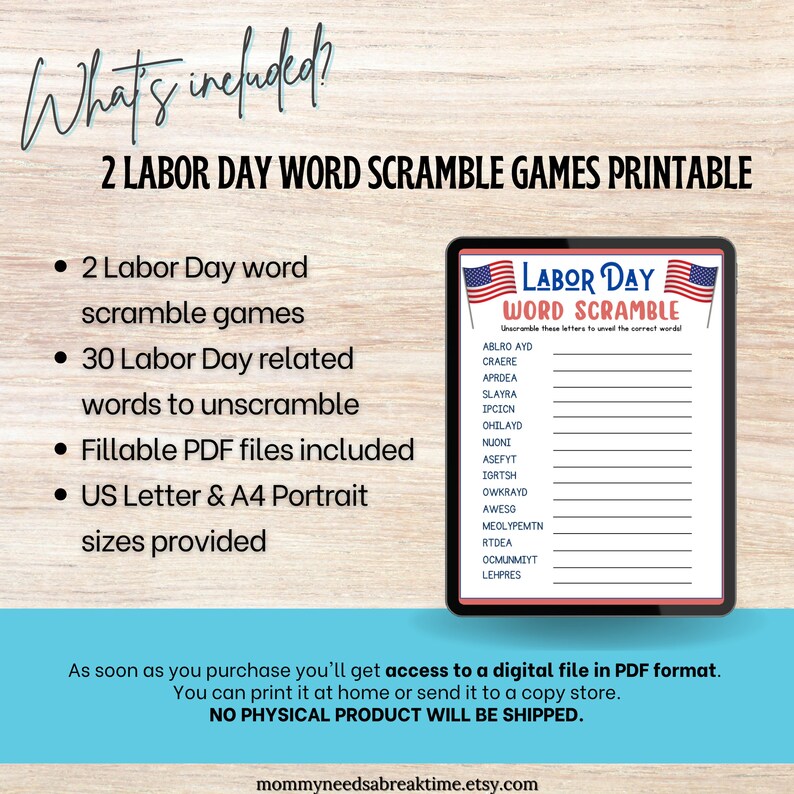 Labor Day Word Scramble Labor Day Games, Preschool Alphabet Activities ...