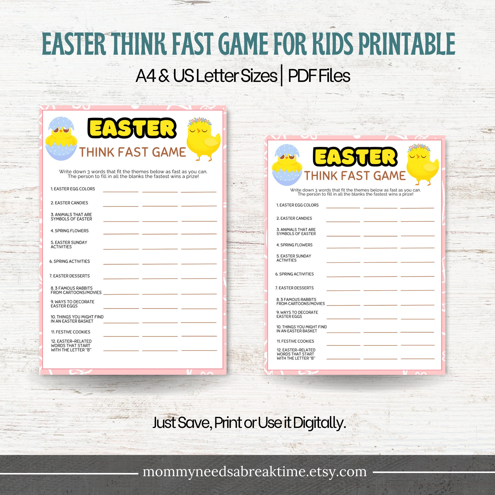 Easter Think Fast Game Easter Trivia, Easter Word Game Spring Word ...