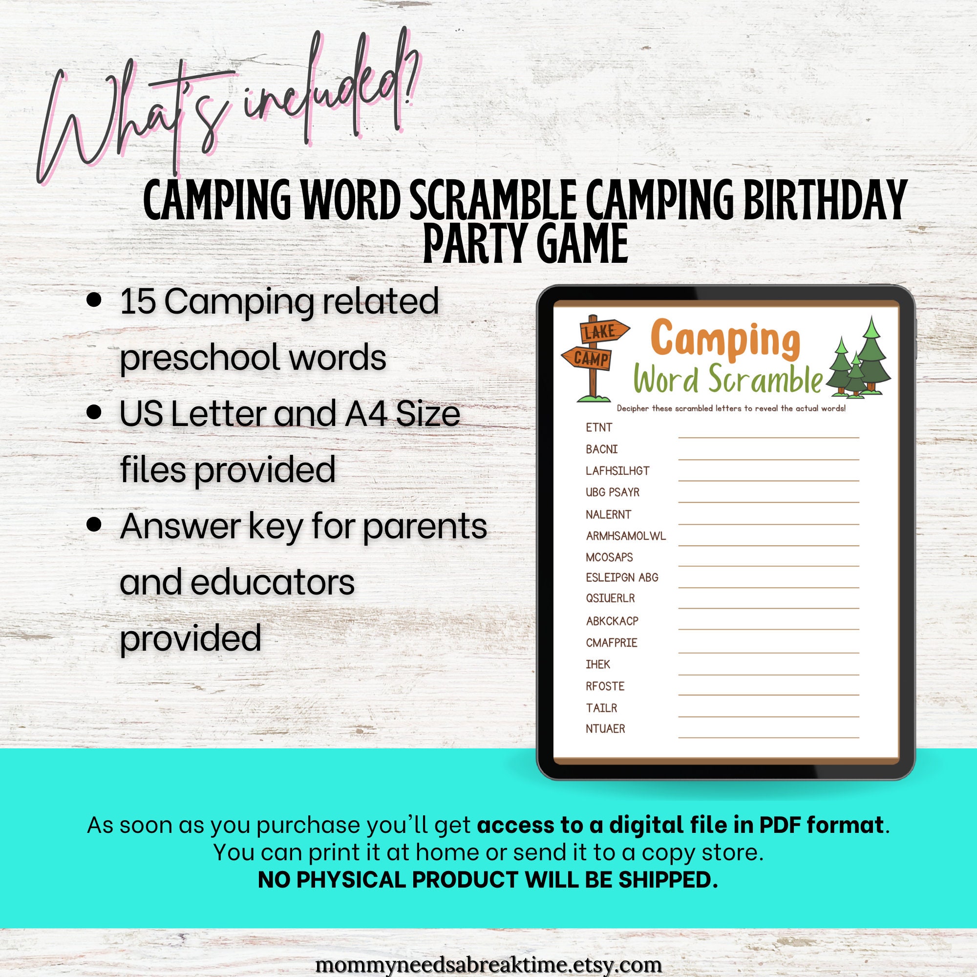 Camping Word Scramble Camping Activities Road Trip Games Sleepover ...