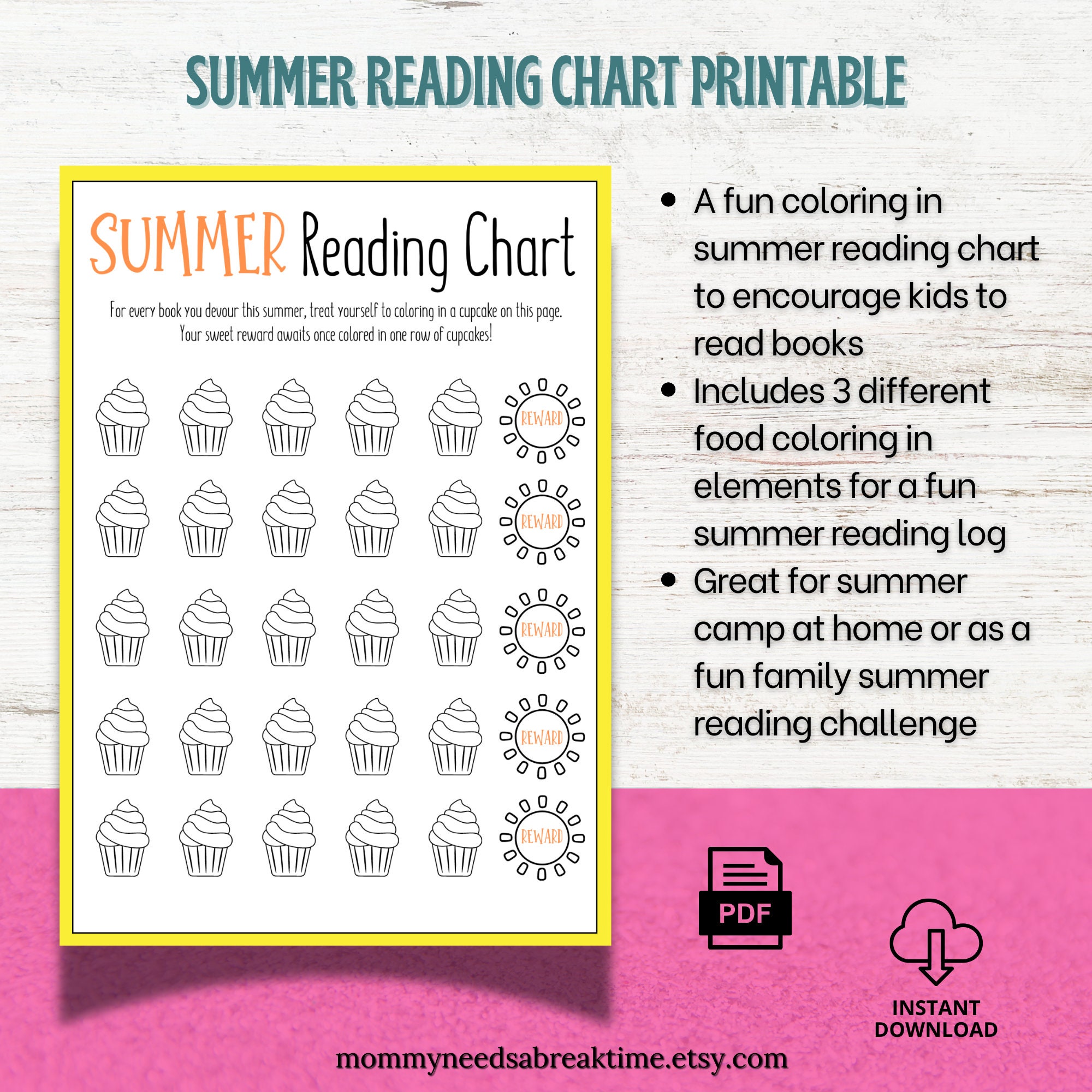 Summer Reading Chart Bookshelf Tracker, Kids Summer Reading Log, Summer ...