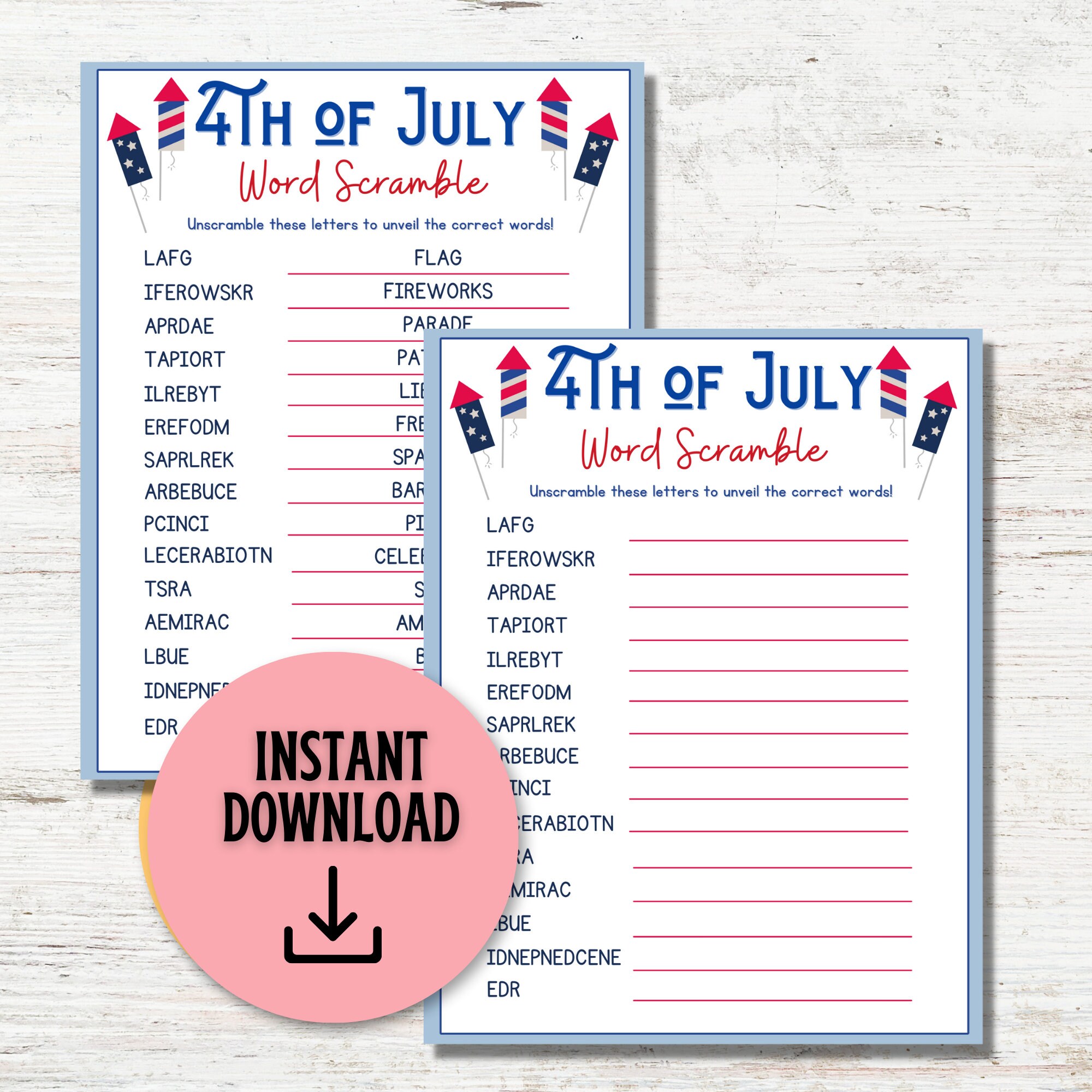 4th of July Word Scramble Game, 4th of July Games Sleepover Games ...