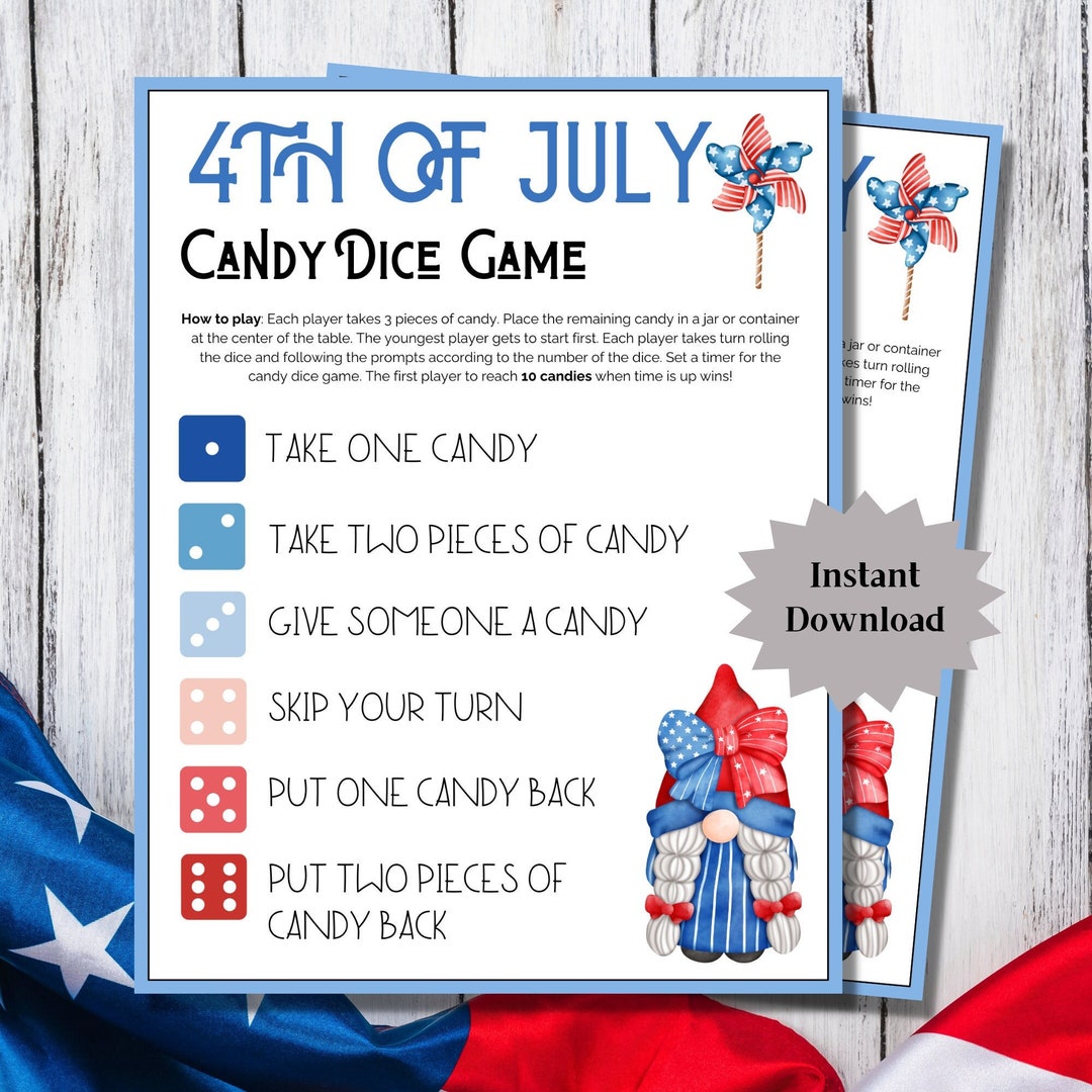 4th of July Candy Dice Printable, 4th of July Games Fourth of July ...