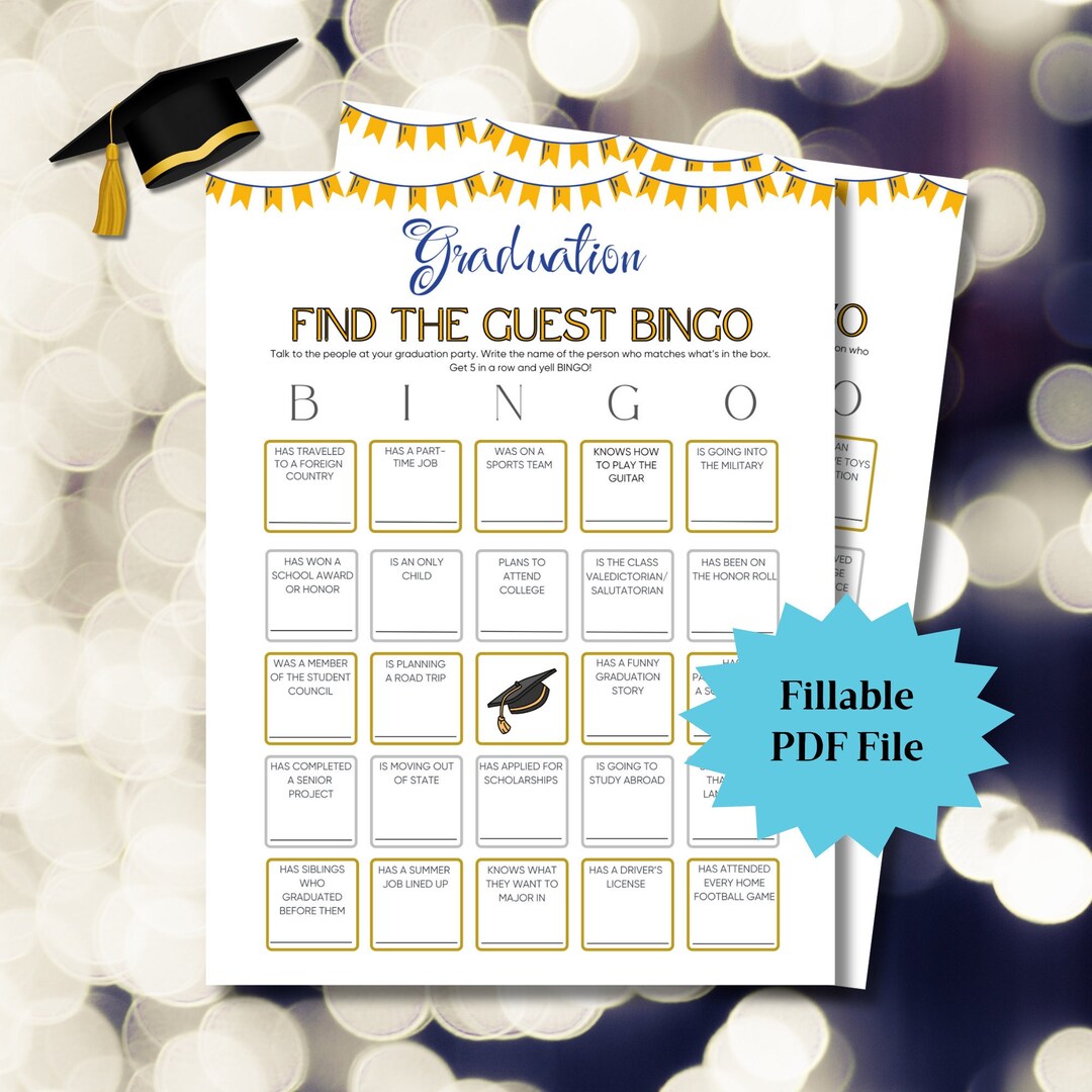 Graduation Bingo Find the Guest Game, Find the Guest Bingo Grad Party ...