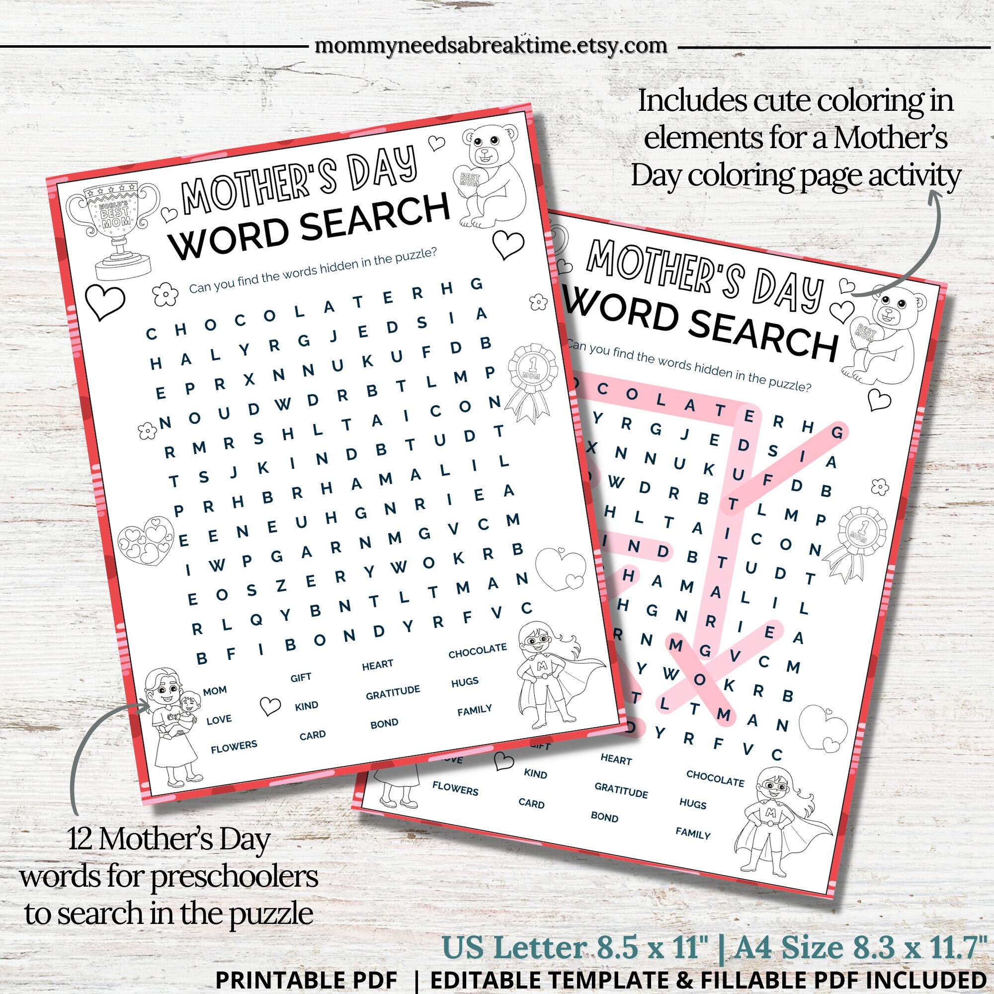 Mothers Day Word Search Mothers Day Puzzle, Mothers Day Activity ...
