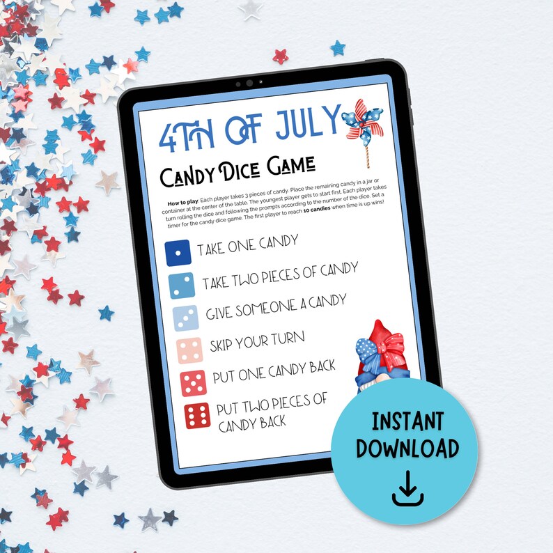 4th of July Candy Dice Printable, 4th of July Games Fourth of July ...