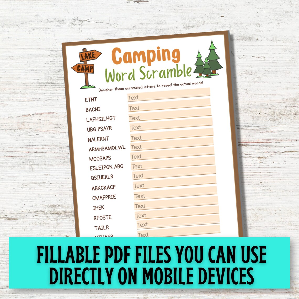 Camping Word Scramble Camping Activities Road Trip Games Sleepover ...