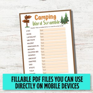 Camping Word Scramble Camping Activities | Road Trip Games Sleepover ...
