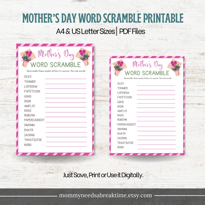 Mothers Day Word Scramble Mothers Day Puzzle Mothers Day Classroom ...