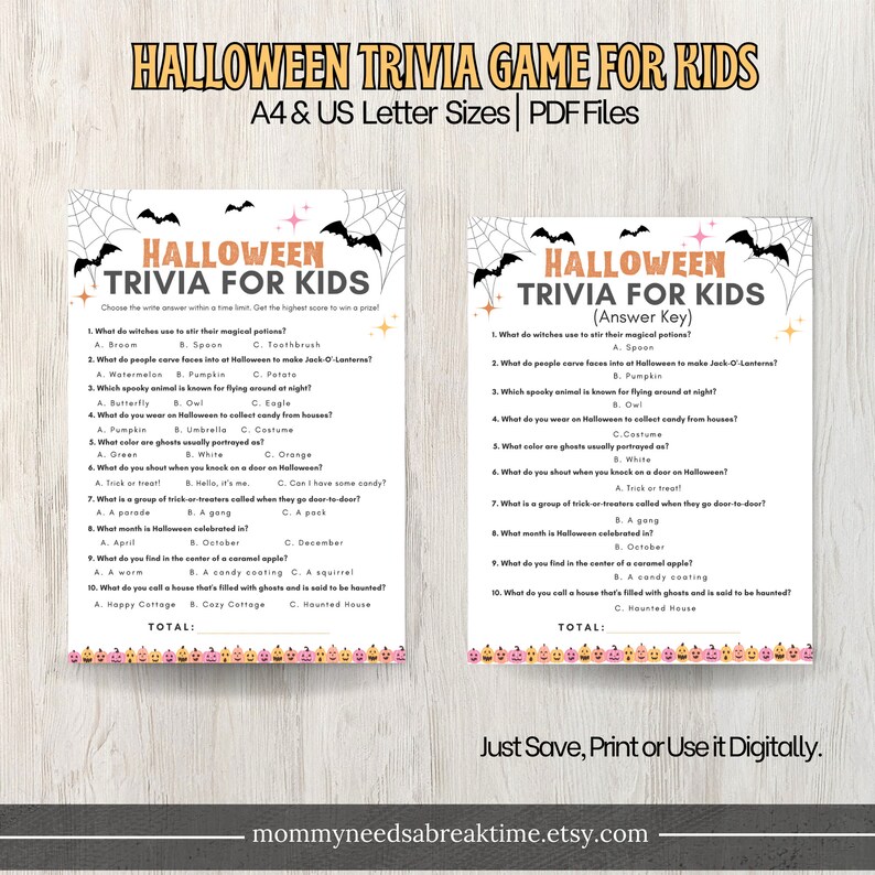 Halloween Trivia Game for Kids Teen Halloween Games, Halloween Trivia ...