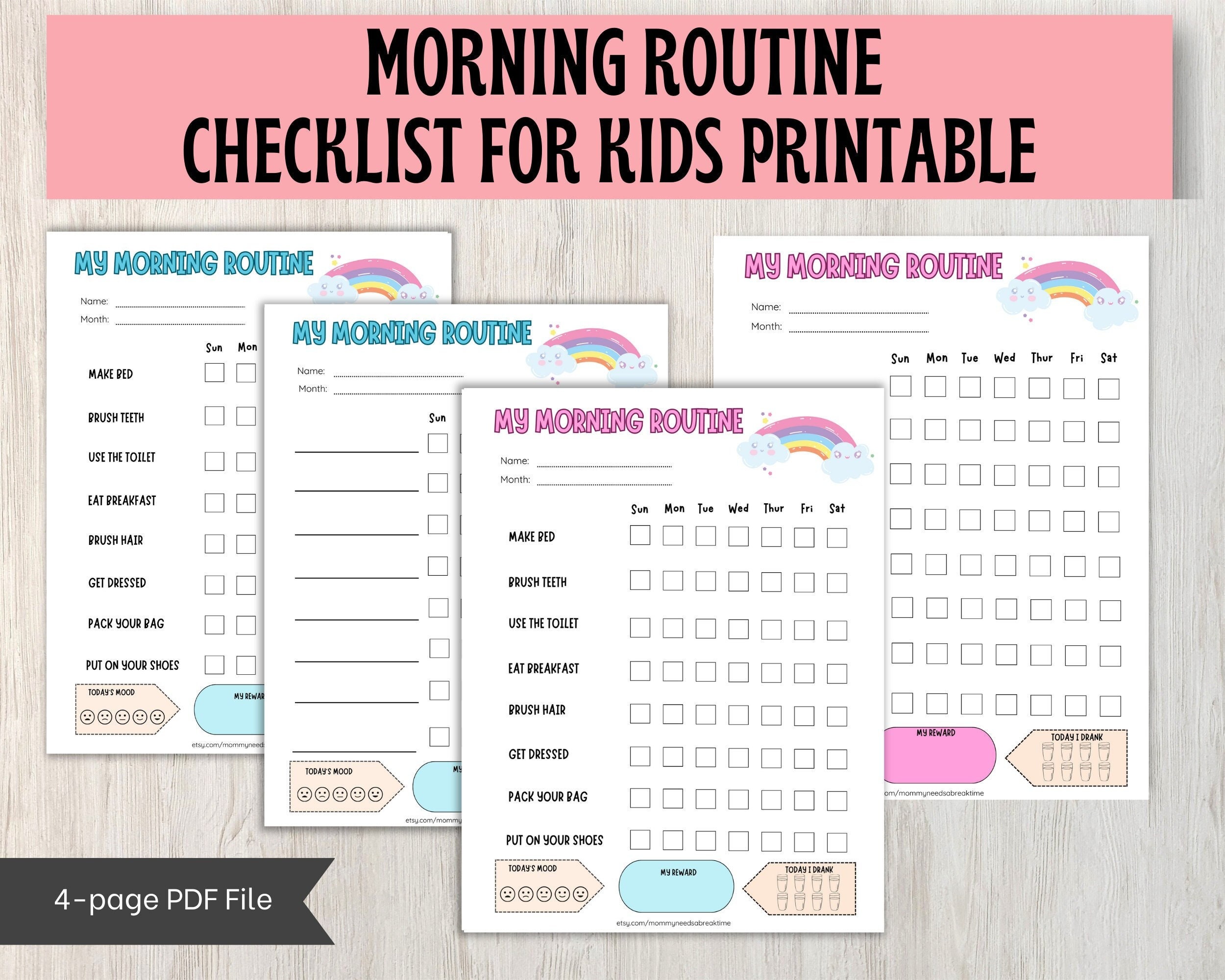 Kids Daily Checklist Morning Routine, Visual Schedule Kids Routine ...