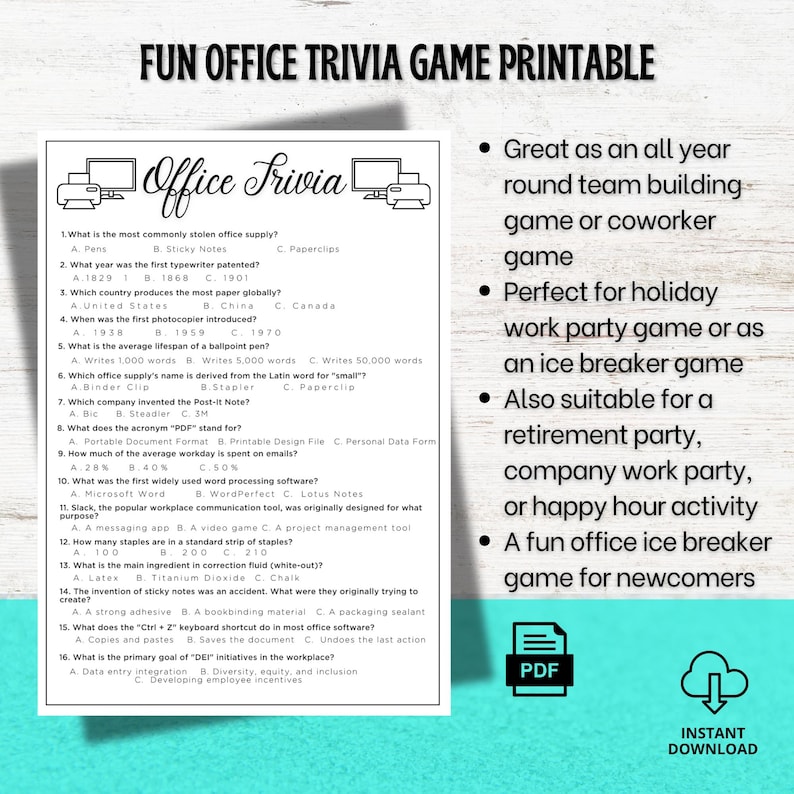 Office Trivia Team Building Games, Office Party Games Workplace Games ...