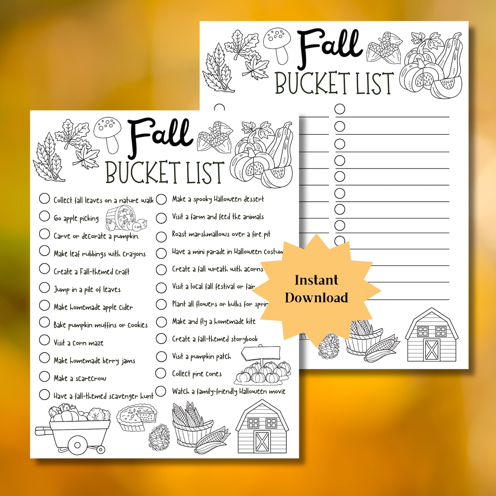 Fillable Fall Bucket List Printable, Fall Coloring Page Fall Activities ...