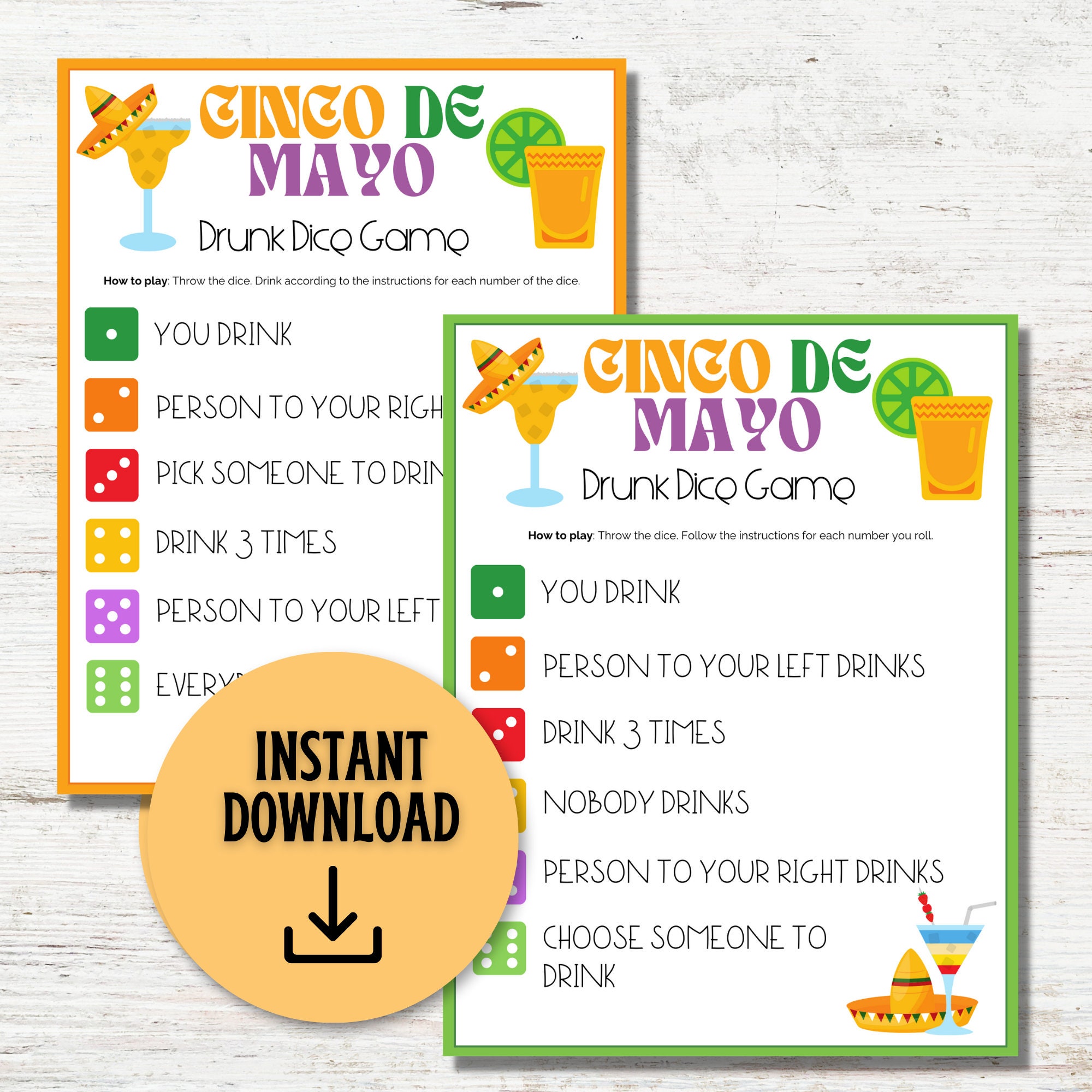 Cinco De Mayo Drunk Dice Game Fiesta Party Games, Cinco De Mayo Games ...