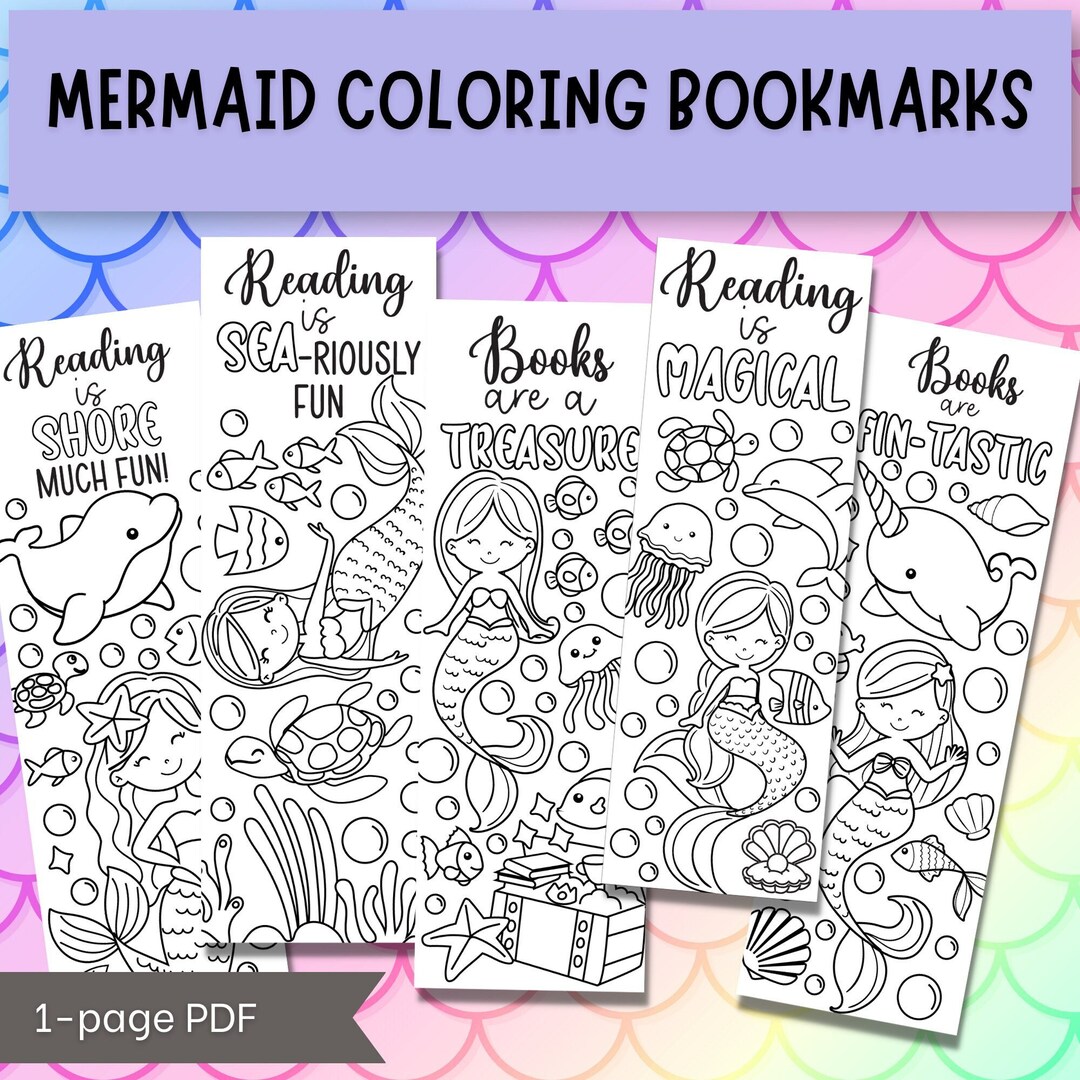 Mermaid Coloring Bookmarks Kids Mermaid Bookmark, Spring Bookmark Fall ...